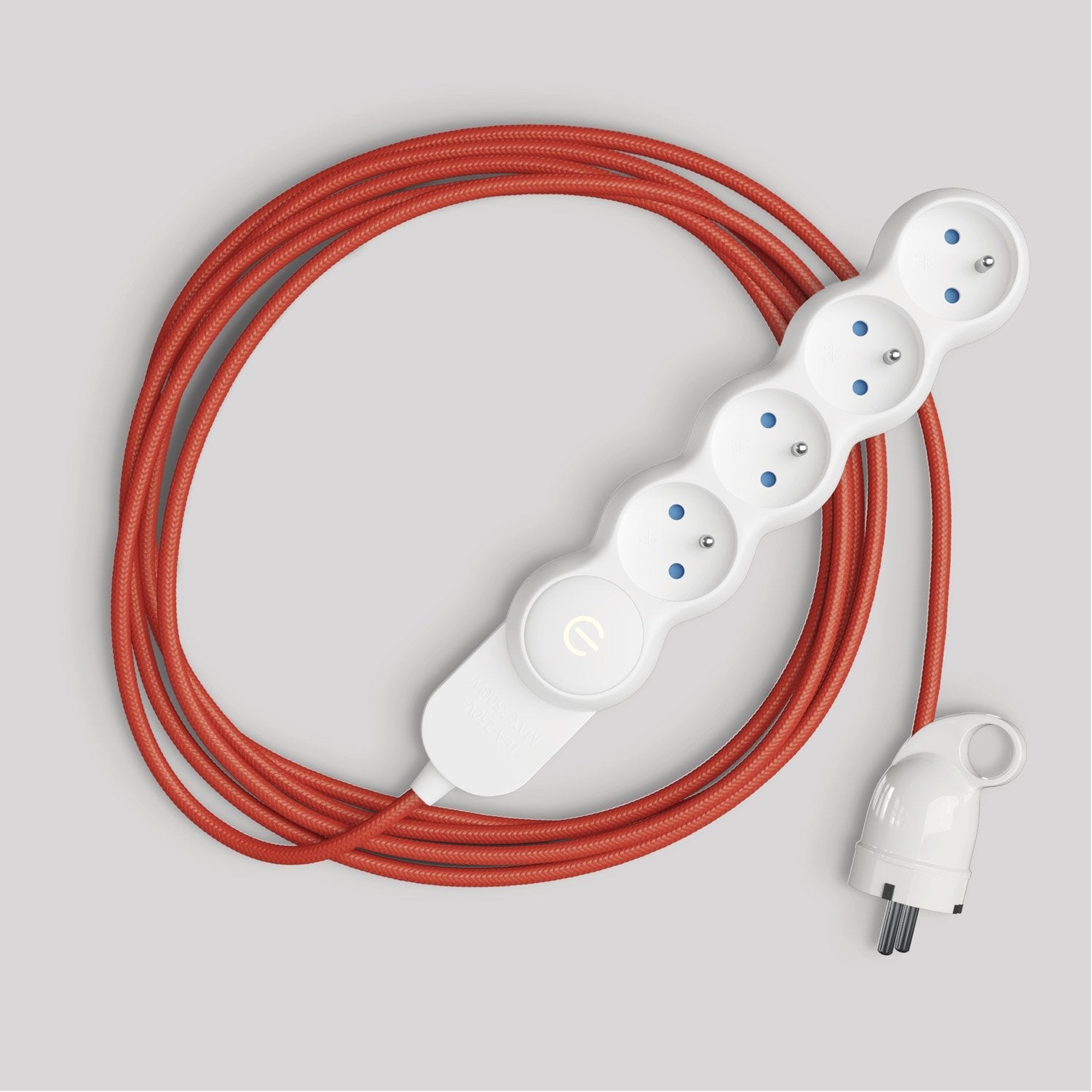 French power strip with red fabric cord and Schuko plug – Creative Cables